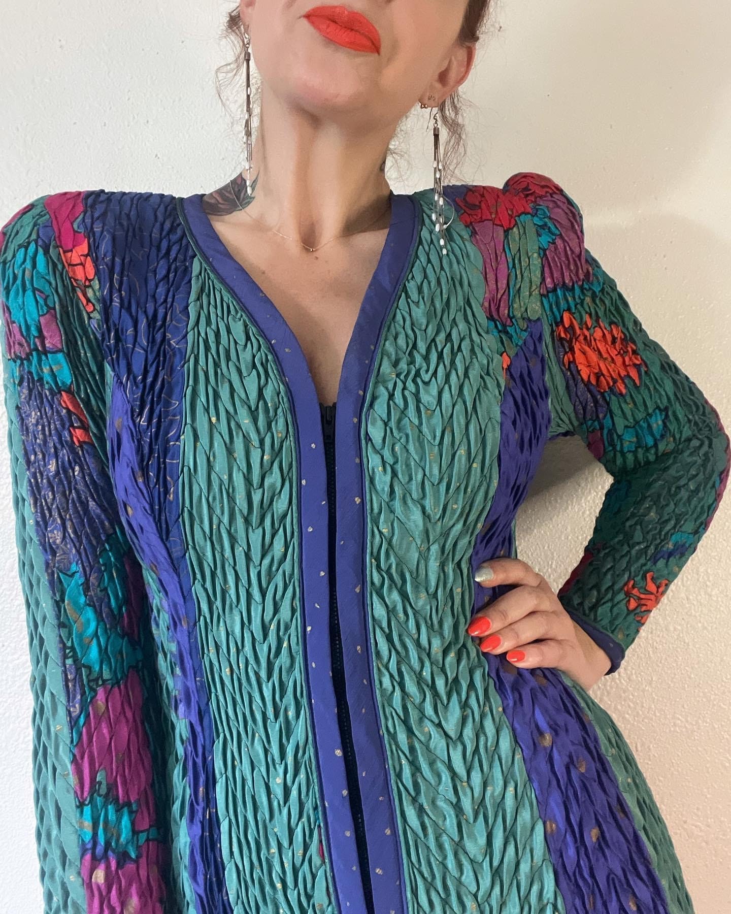 Vintage 1980’s Jeanne Marc Color Splash of Teal, Red, Orange, Purple ...