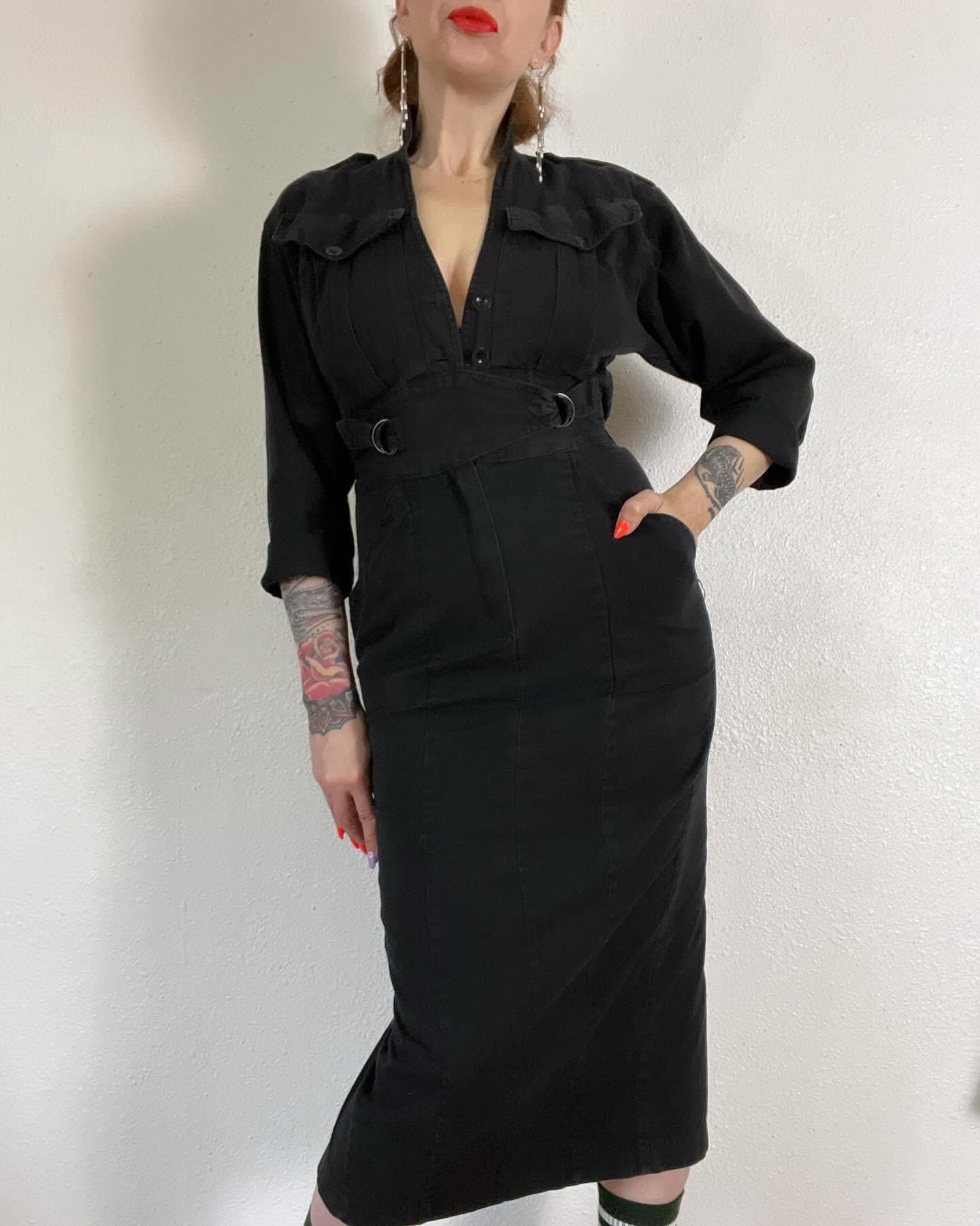 Vintage 1980’s Does 1940’s Foxy Lady Washed Black Cotton Twill Wiggle ...