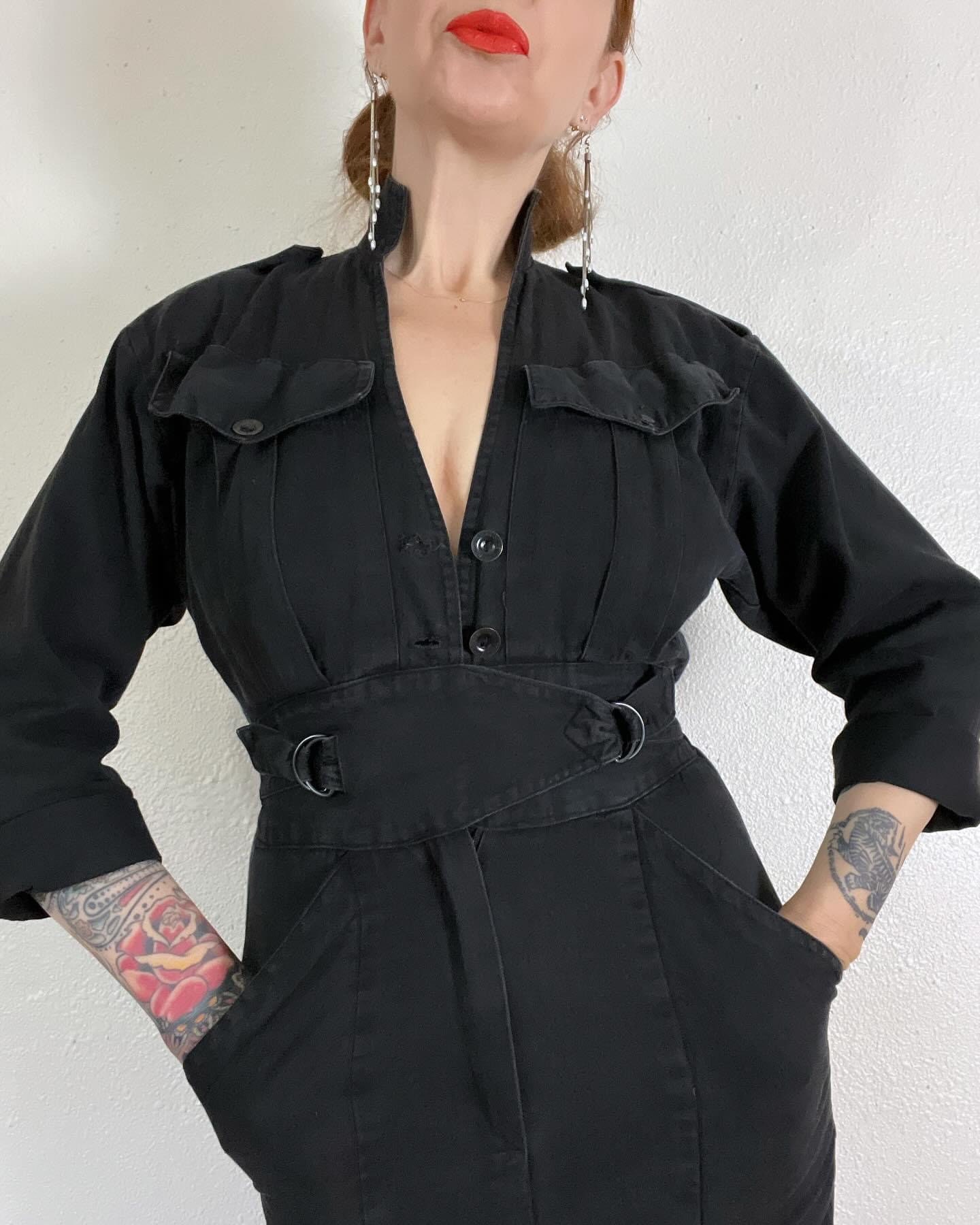 Vintage 1980’s Does 1940’s Foxy Lady Washed Black Cotton Twill Wiggle ...