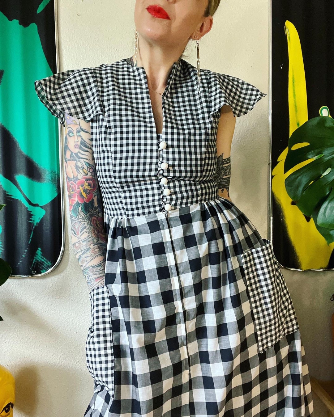 Vintage 1960s Deadstock Black and White Gingham Maxi Sundress With ...