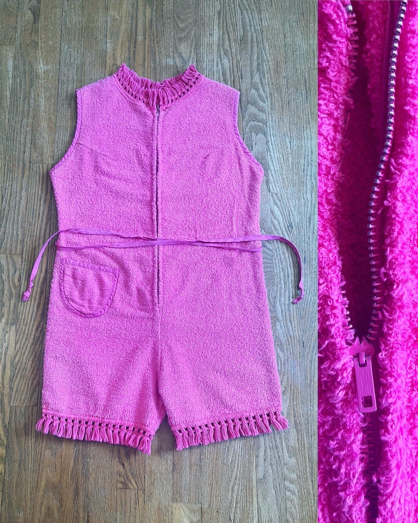 Vintage Early 1960s Barbie Pink Cotton Terry Cloth Romper With Metal ...