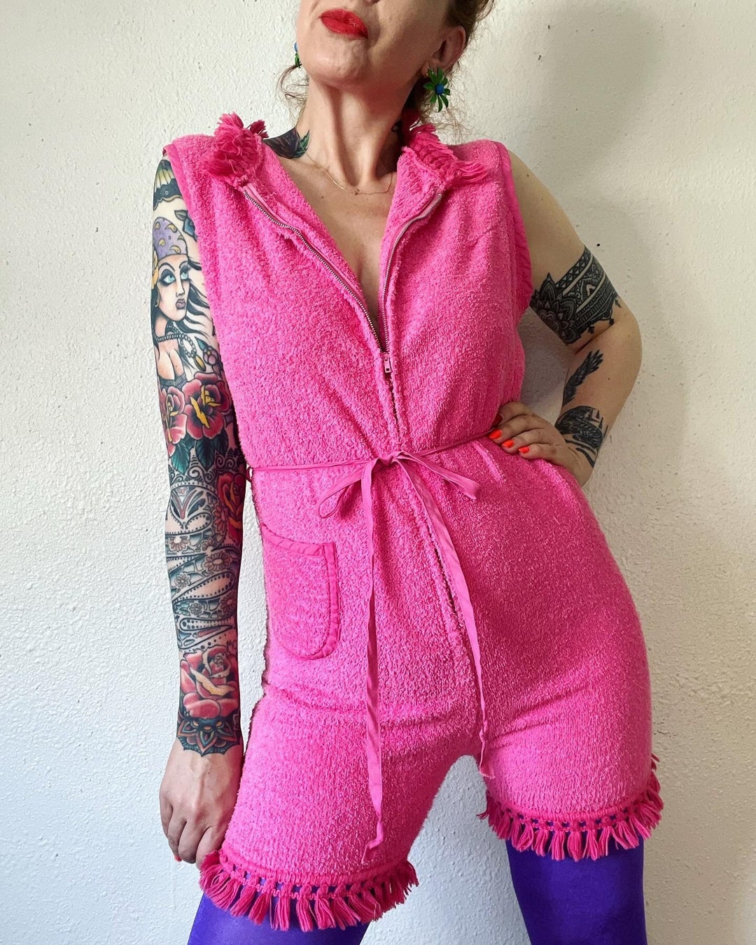 Vintage Early 1960’s Barbie Pink Cotton Terry Cloth Romper With Metal ...