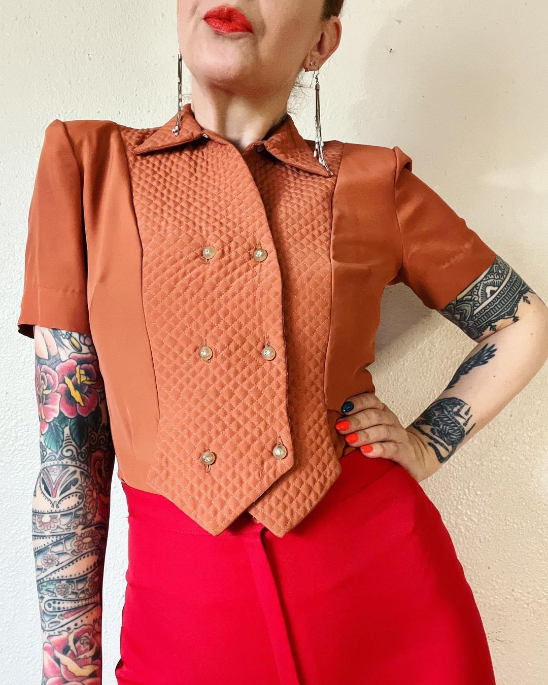 Deadstock Vintage 1940’s Terracotta Cold Rayon Blouse With Micro ...