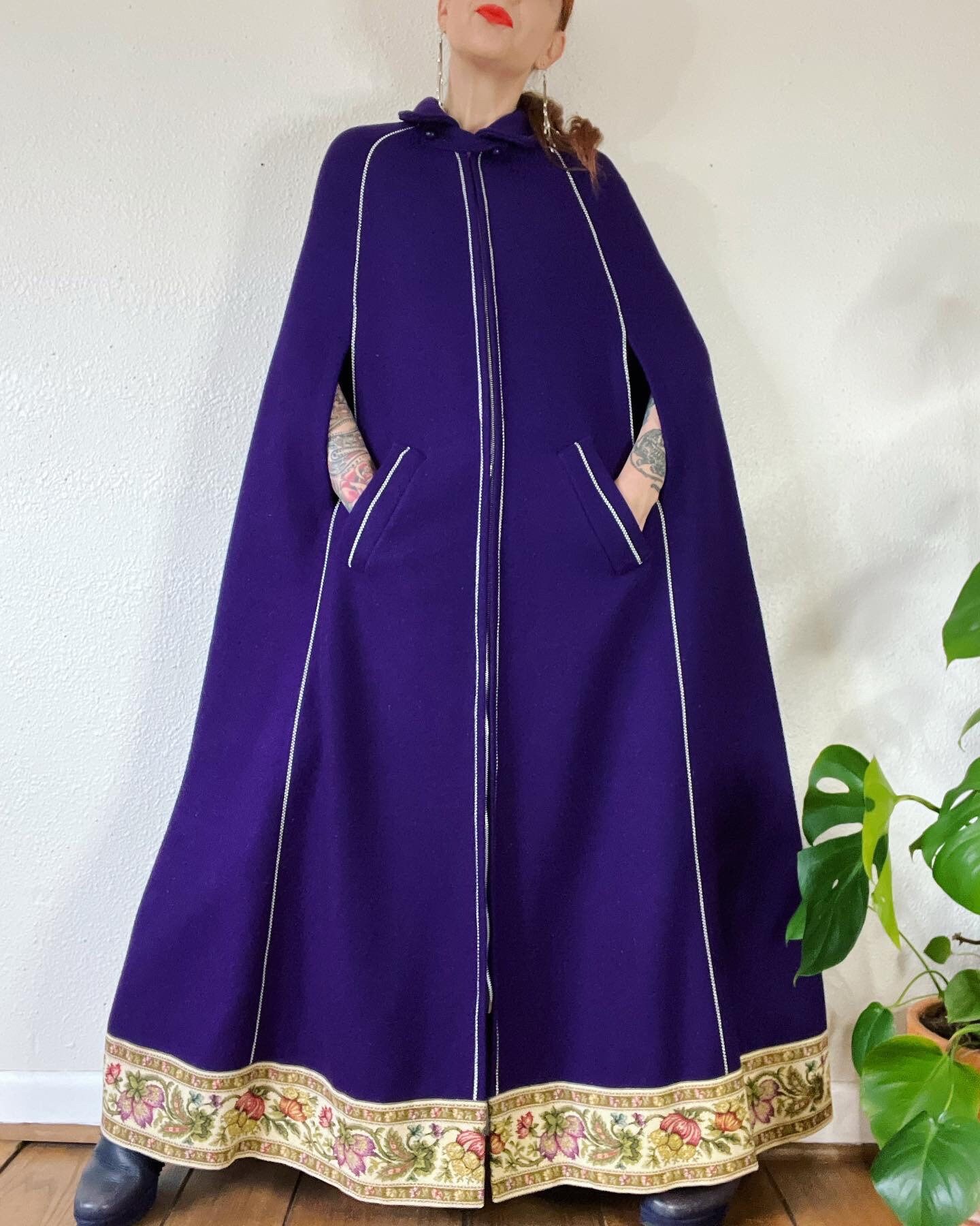 Vintage 1960s Brightest Dark Purple Wool Cape With Tonal Confetti ...