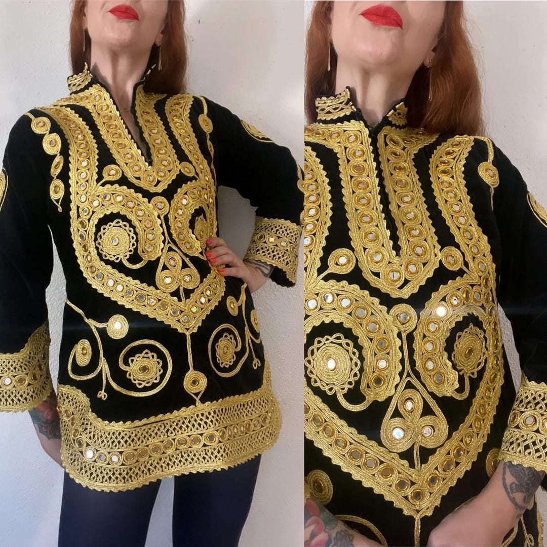 Vintage 1960’s Black Velveteen Micro Mini/tunic Adorned With Dozens of ...