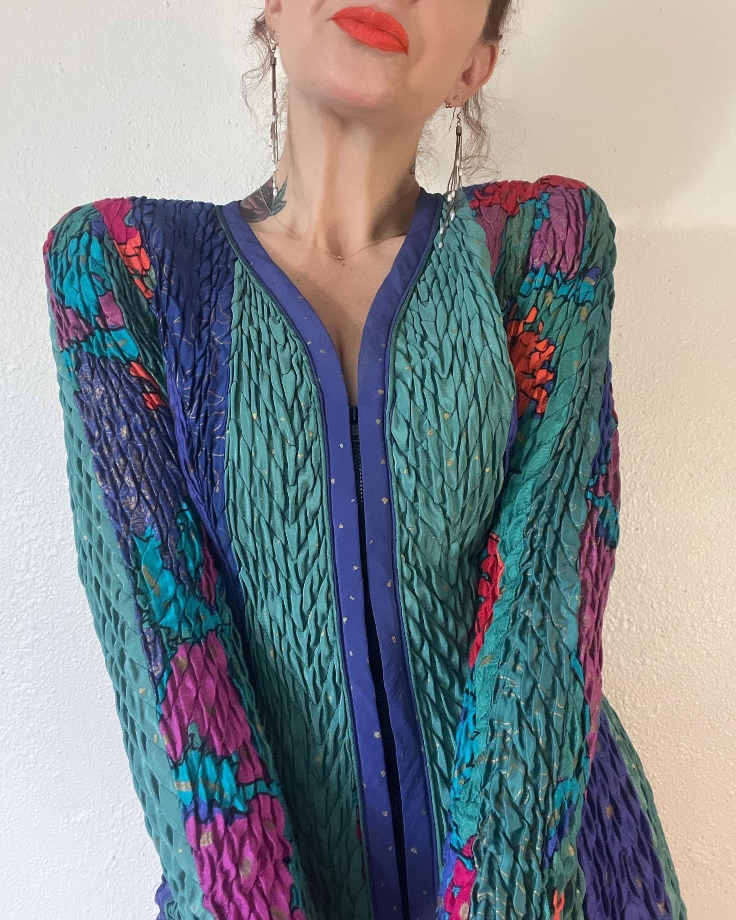 Vintage 1980’s Jeanne Marc Color Splash of Teal, Red, Orange, Purple ...