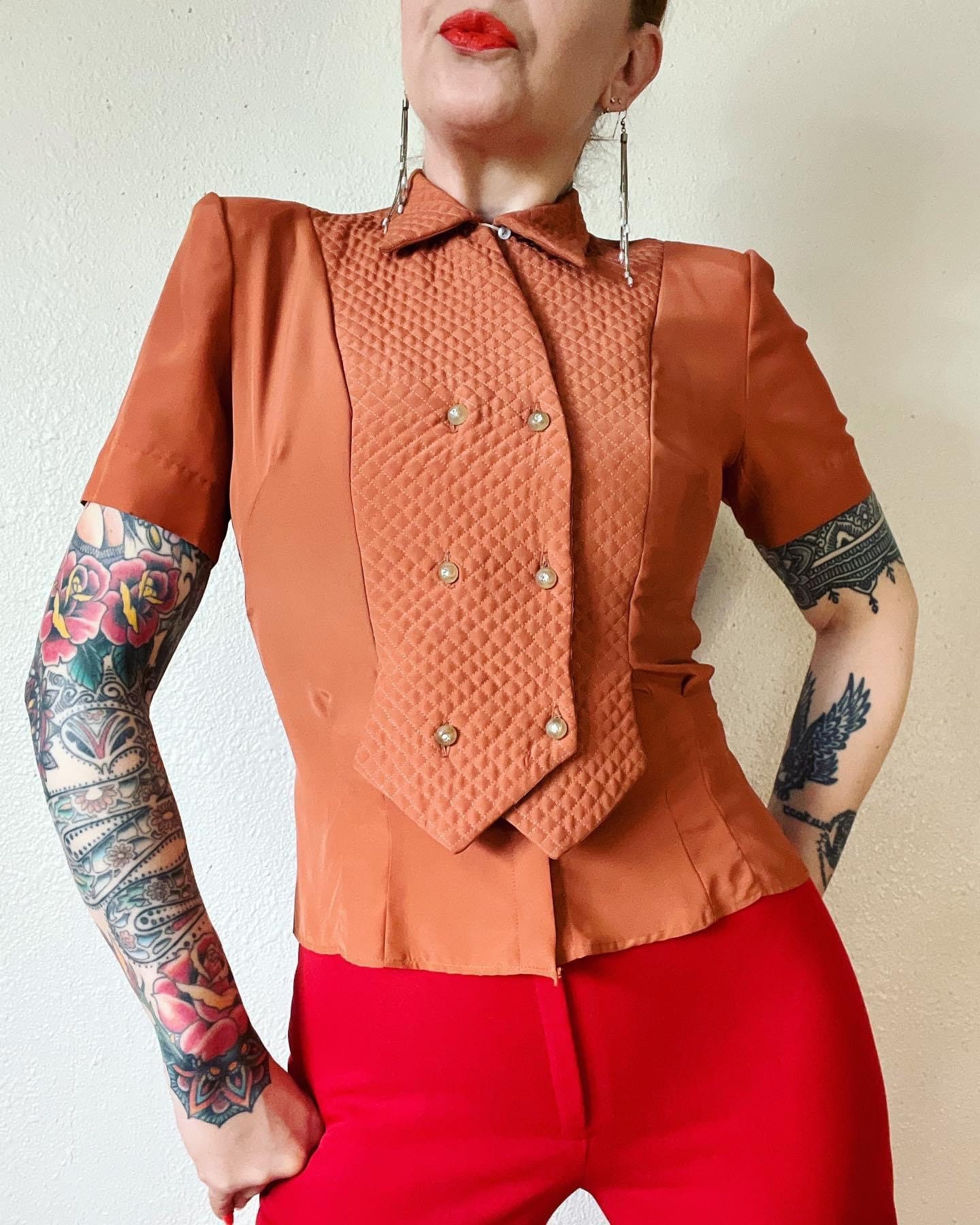 Deadstock Vintage 1940’s Terracotta Cold Rayon Blouse With Micro ...