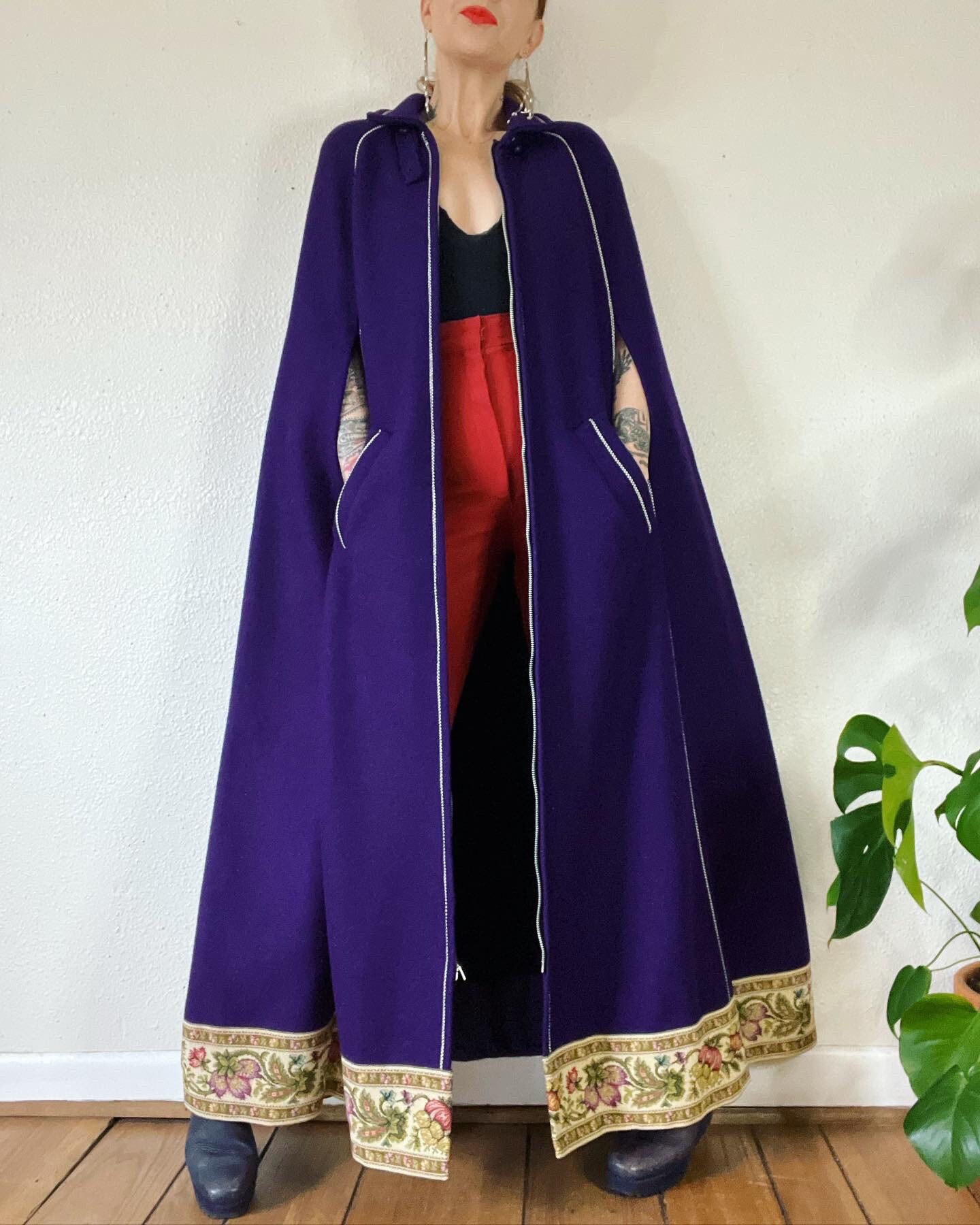 Vintage 1960’s Brightest Dark Purple Wool Cape With Tonal Confetti ...