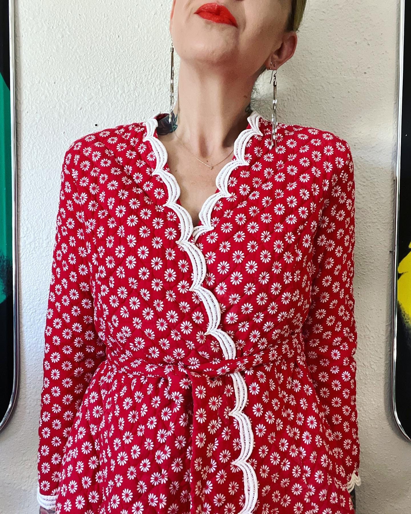 Vintage 1950s Red and White Daisy Print Quilted Robe With - Etsy