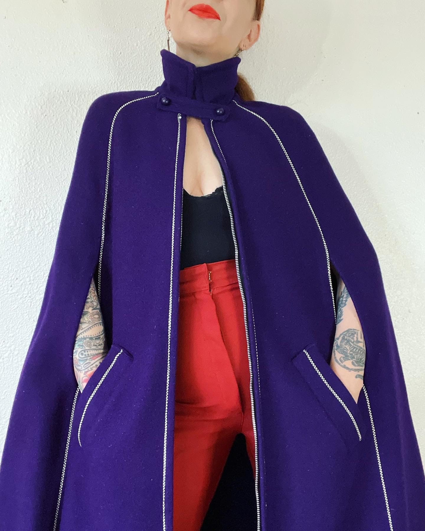 Vintage 1960’s Brightest Dark Purple Wool Cape With Tonal Confetti ...