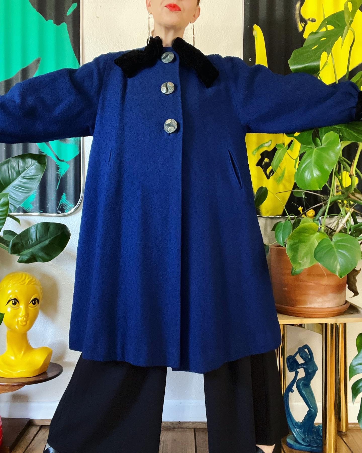 Vintage 1940s Reveler New York Bright Navy Blue Boucle Swing - Etsy