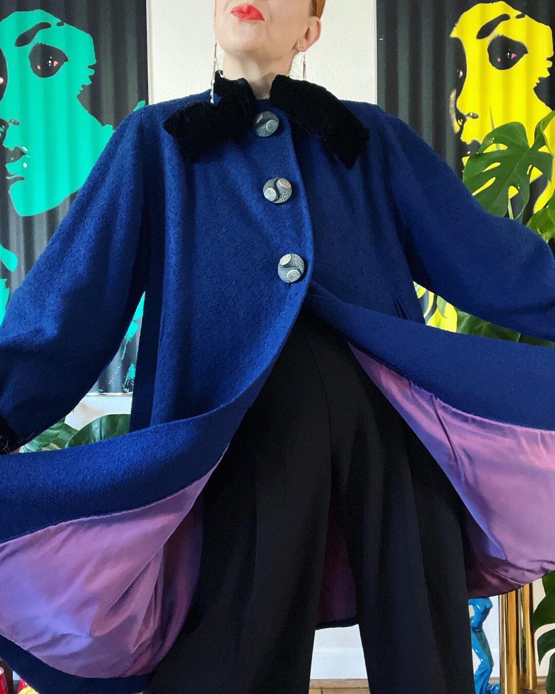 Vintage 1940’s Reveler, New York Bright Navy Blue Boucle Swing Coat ...