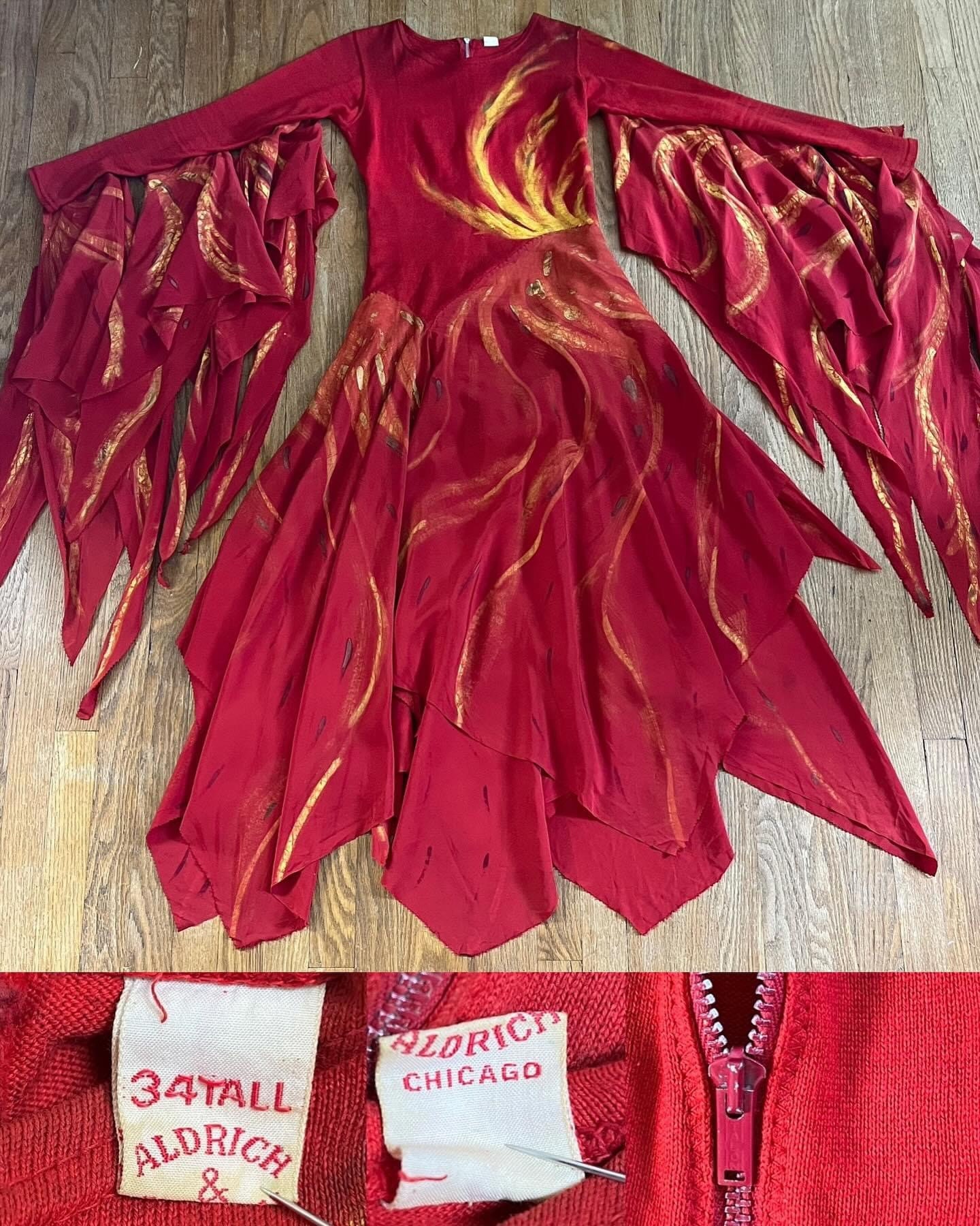Antique/vintage 1930’s/1940’s Hand Painted Stage Costume in a Fiery Red ...