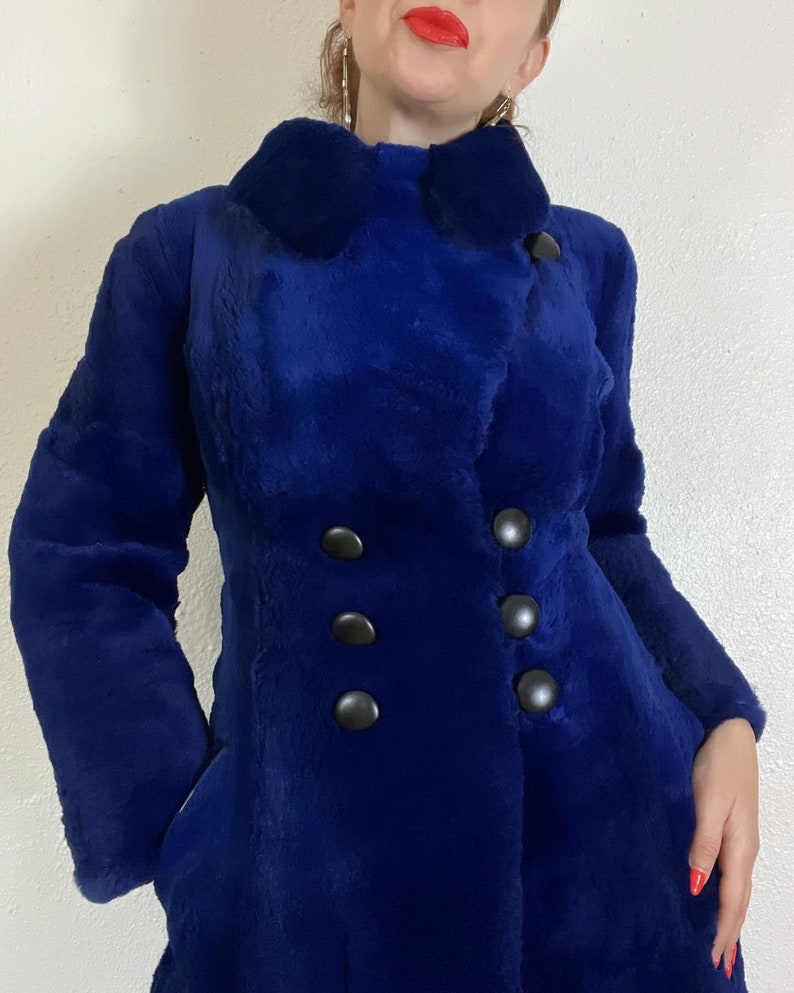 Rare Vintage 1960’s Brightest Rich Royal Blue Rabbit Fur Mod Coat With ...