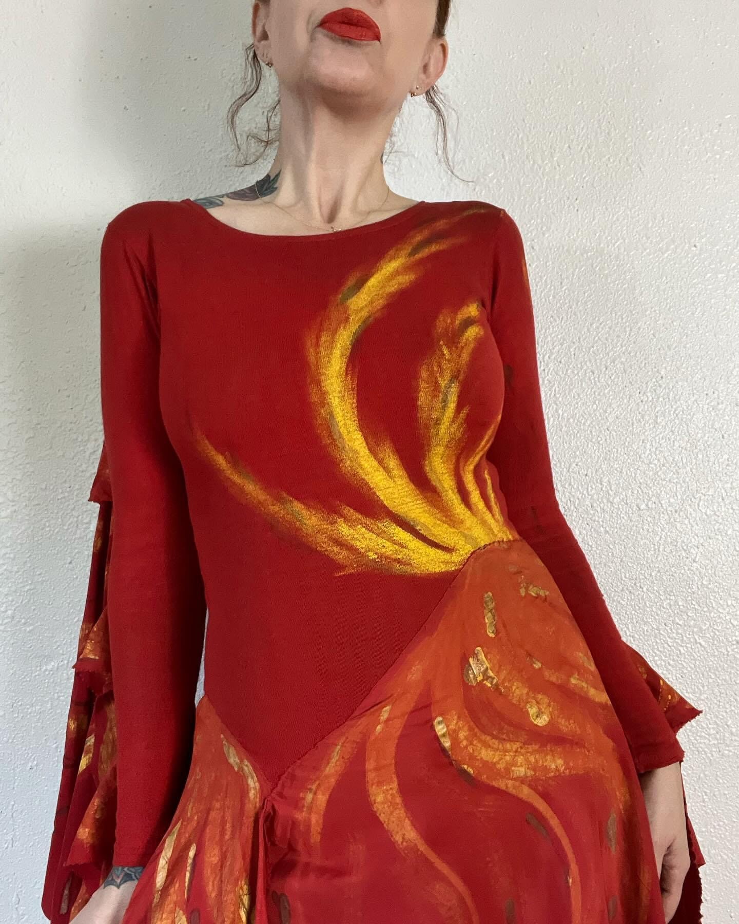 Antique/vintage 1930’s/1940’s Hand Painted Stage Costume in a Fiery Red ...