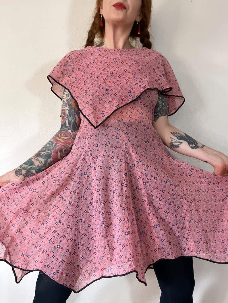 Antique 1920’s Pink Deco Floral Calico Print Sheer Cotton Voile Day ...