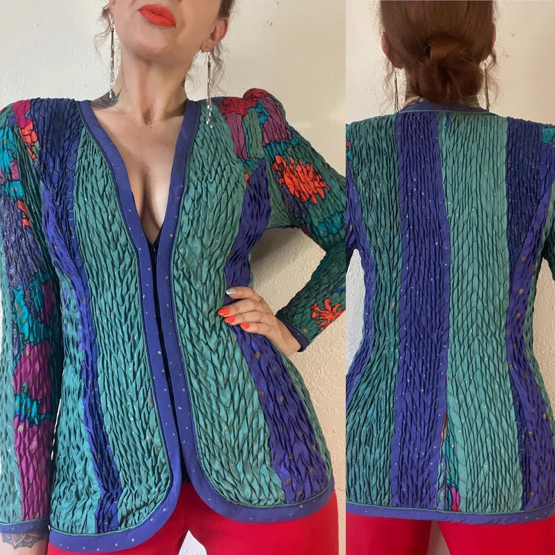 Vintage 1980’s Jeanne Marc Color Splash of Teal, Red, Orange, Purple ...