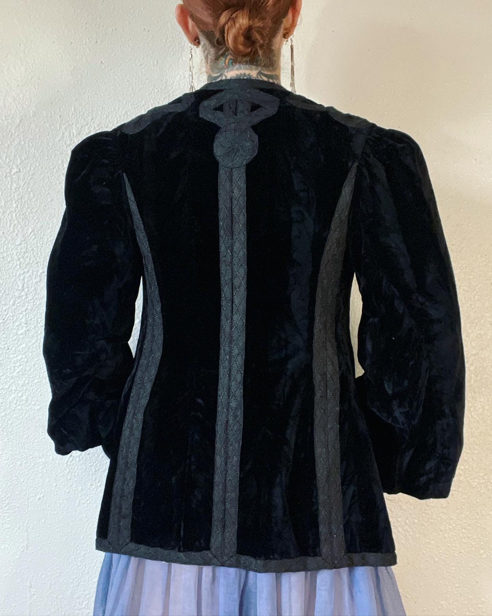 Antique Edwardian/victorian Black Velvet Jacket With Stunning Cloisonné ...