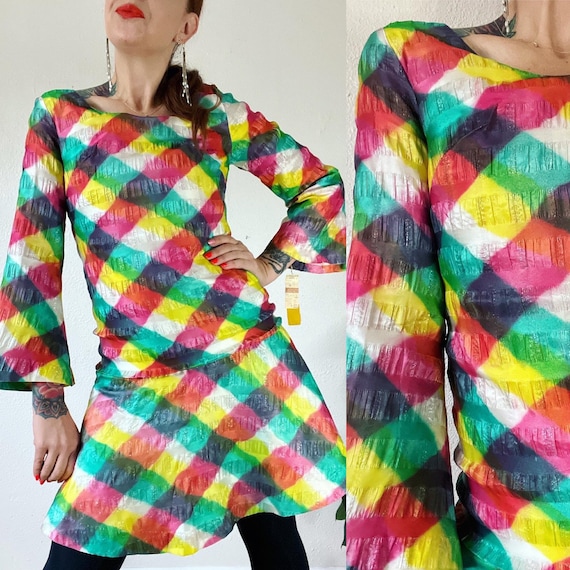 Deadstock/NOS Vintage 1960’s rainbow watercolor and s… - Gem Deadstock/NOS Vintage 1960’s rainbow watercolor and s… - Gem