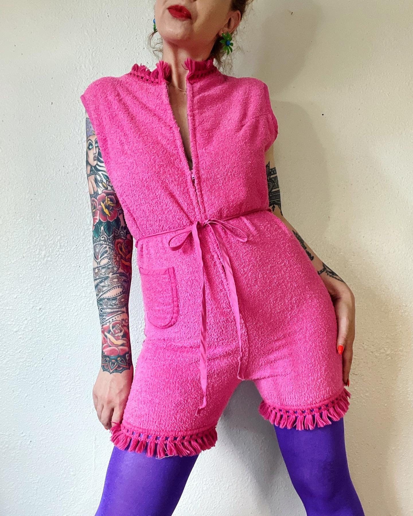 Vintage Early 1960s Barbie Pink Cotton Terry Cloth Romper With Metal ...
