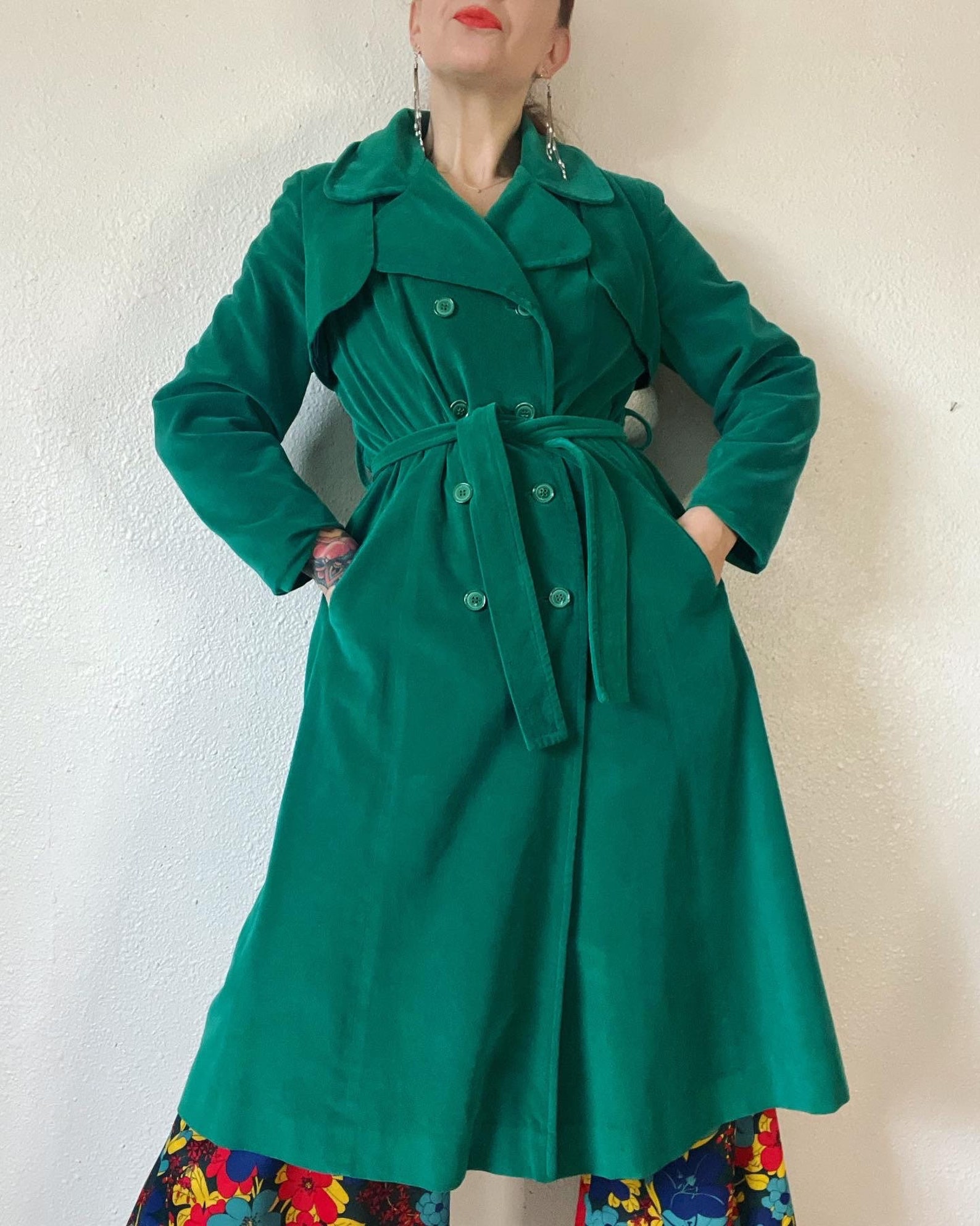 Vintage 1960’s Designer Marguerite Rubel Emerald Green Cotton Velvet ...