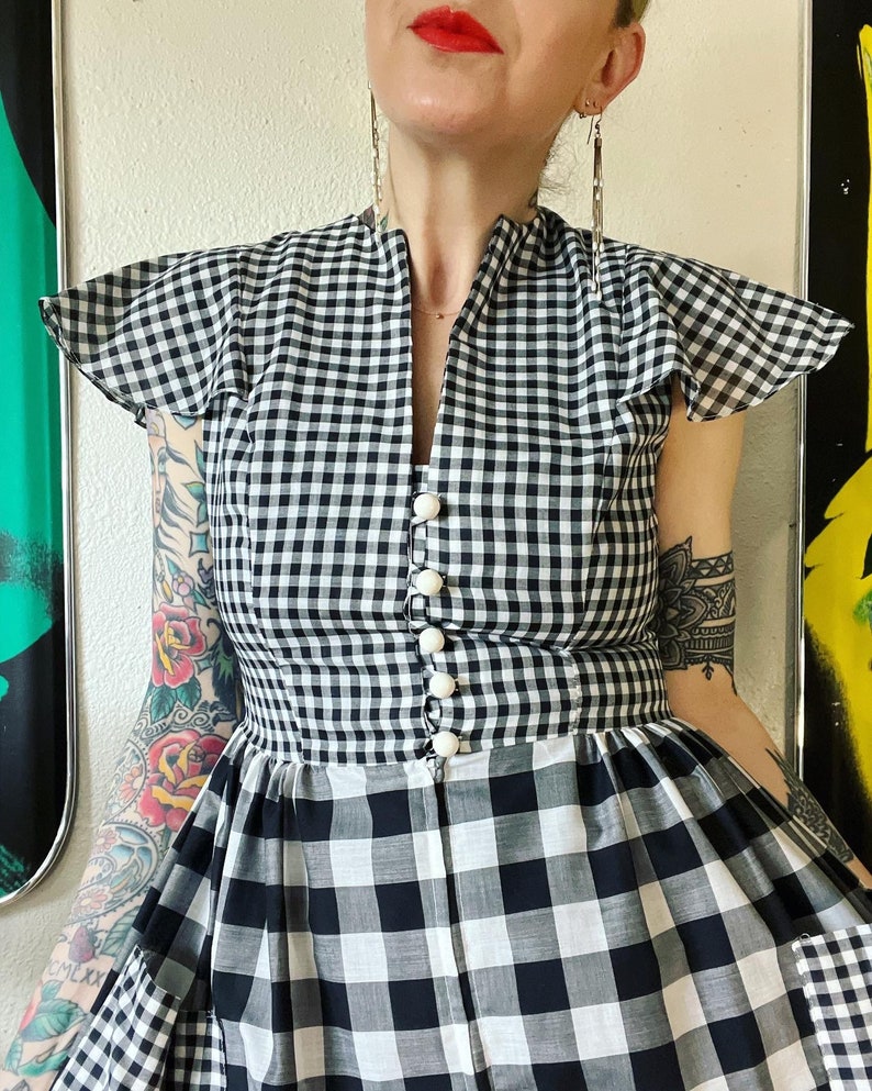 Vintage 1960s Deadstock Black and White Gingham Maxi Sundress With ...