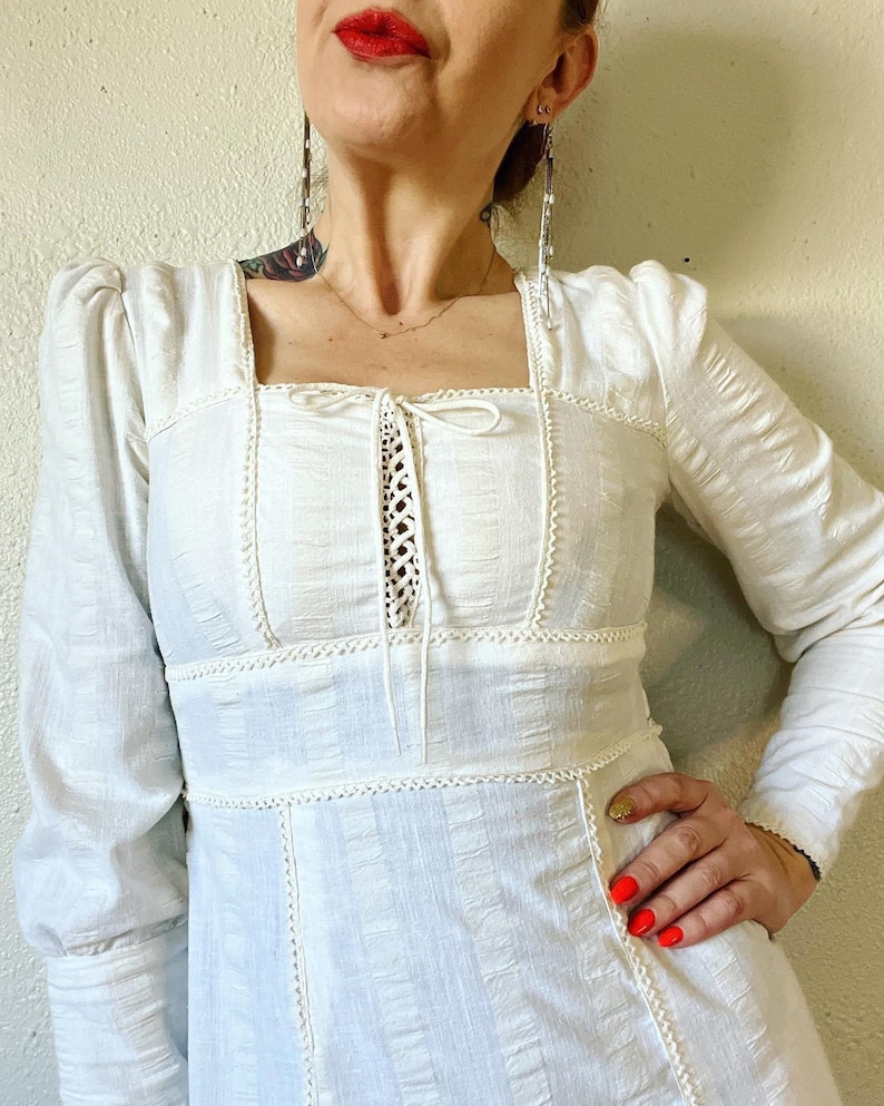 Vintage 1970’s Ivory Seersucker Stripe Corset Prairie Maxi With Zip ...