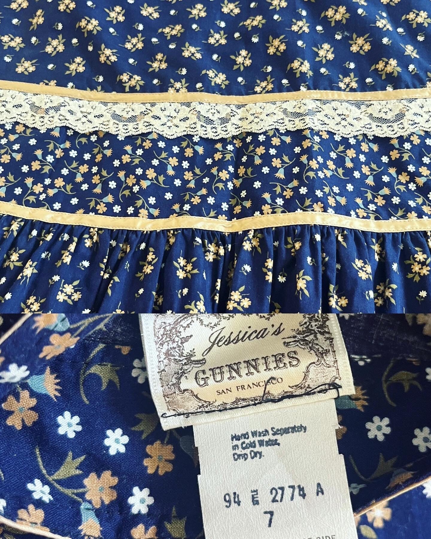 Deadstock Vintage 1970’s Gunne Sax, Jessica’s Gunnies Maxi Skirt Navy ...