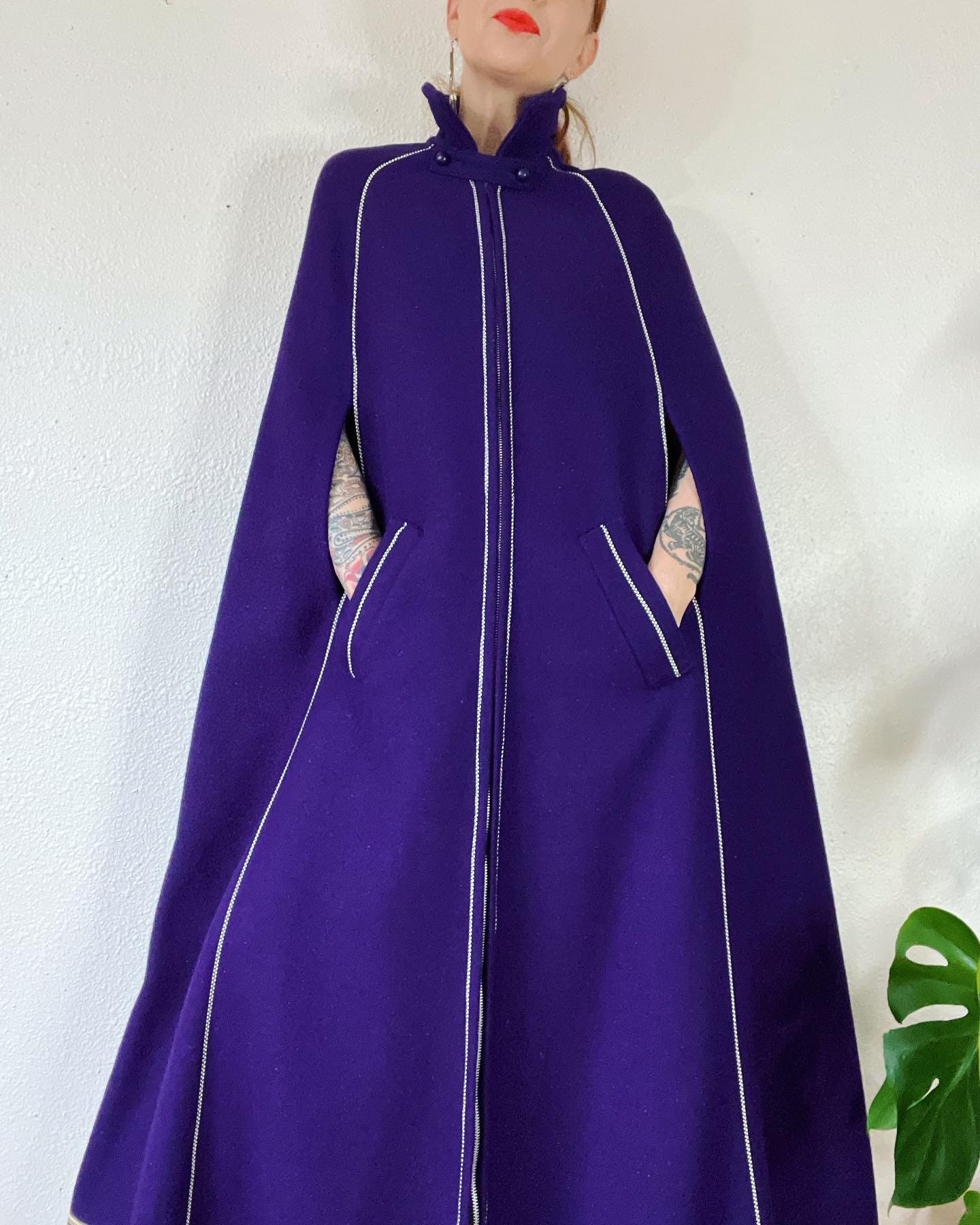 Vintage 1960s Brightest Dark Purple Wool Cape With Tonal Confetti ...