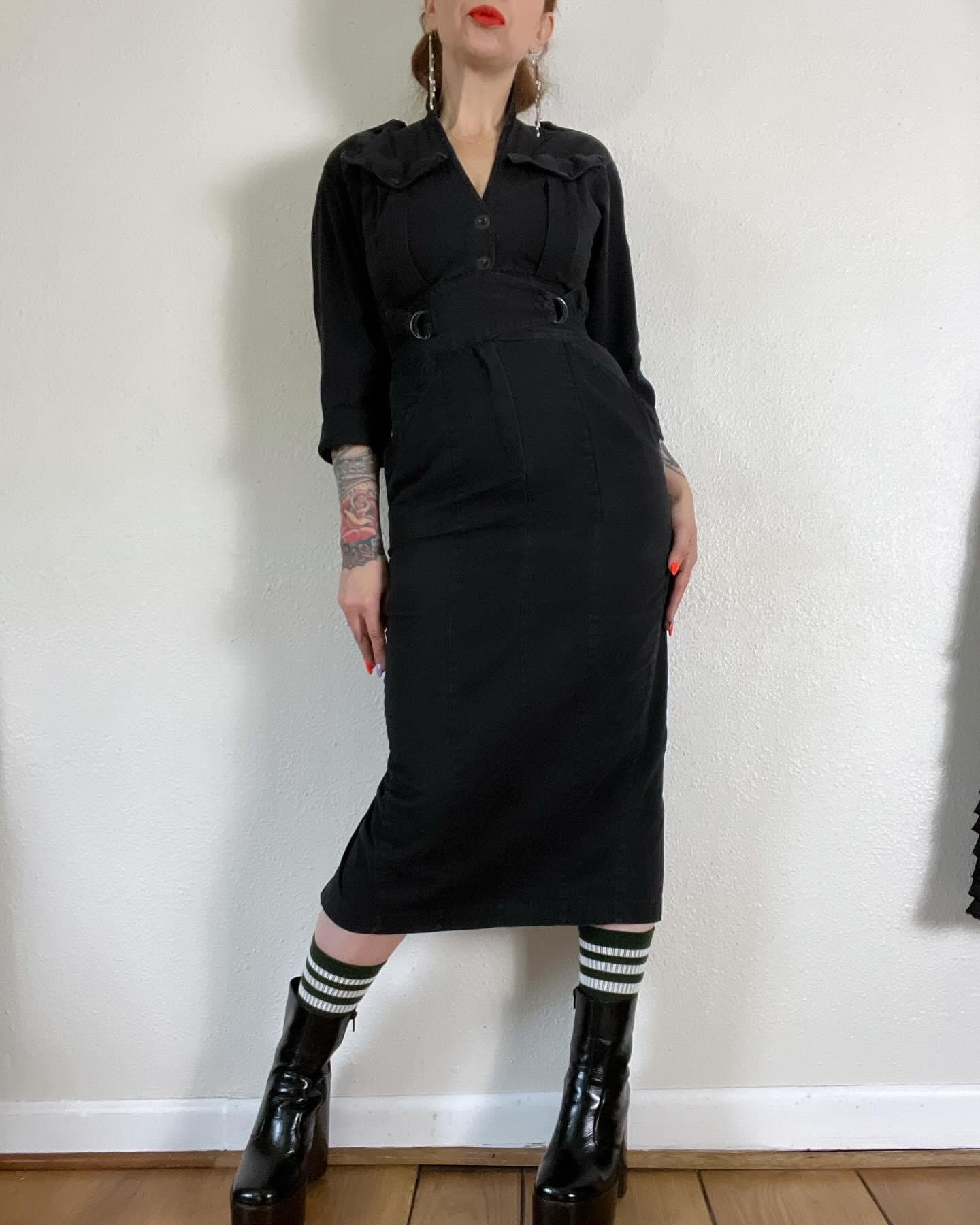 Vintage 1980’s Does 1940’s Foxy Lady Washed Black Cotton Twill Wiggle ...