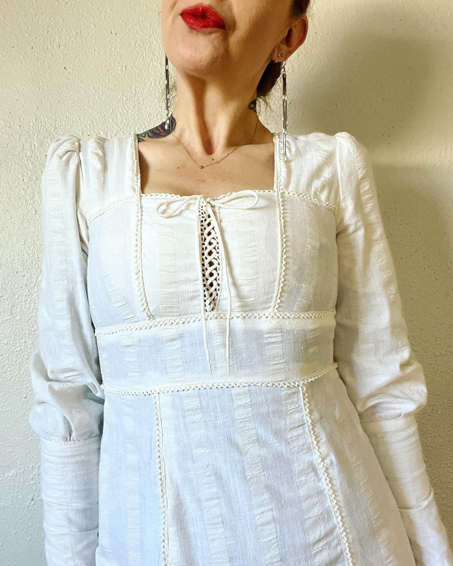 Vintage 1970’s Ivory Seersucker Stripe Corset Prairie Maxi With Zip ...