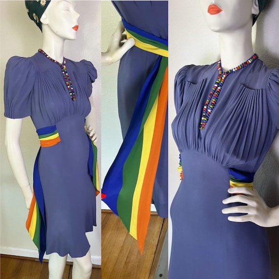 Rare Antique/Vintage 1930’s steel blue matte rayon dr… - Gem Rare Antique/Vintage 1930’s steel blue matte rayon dr… - Gem