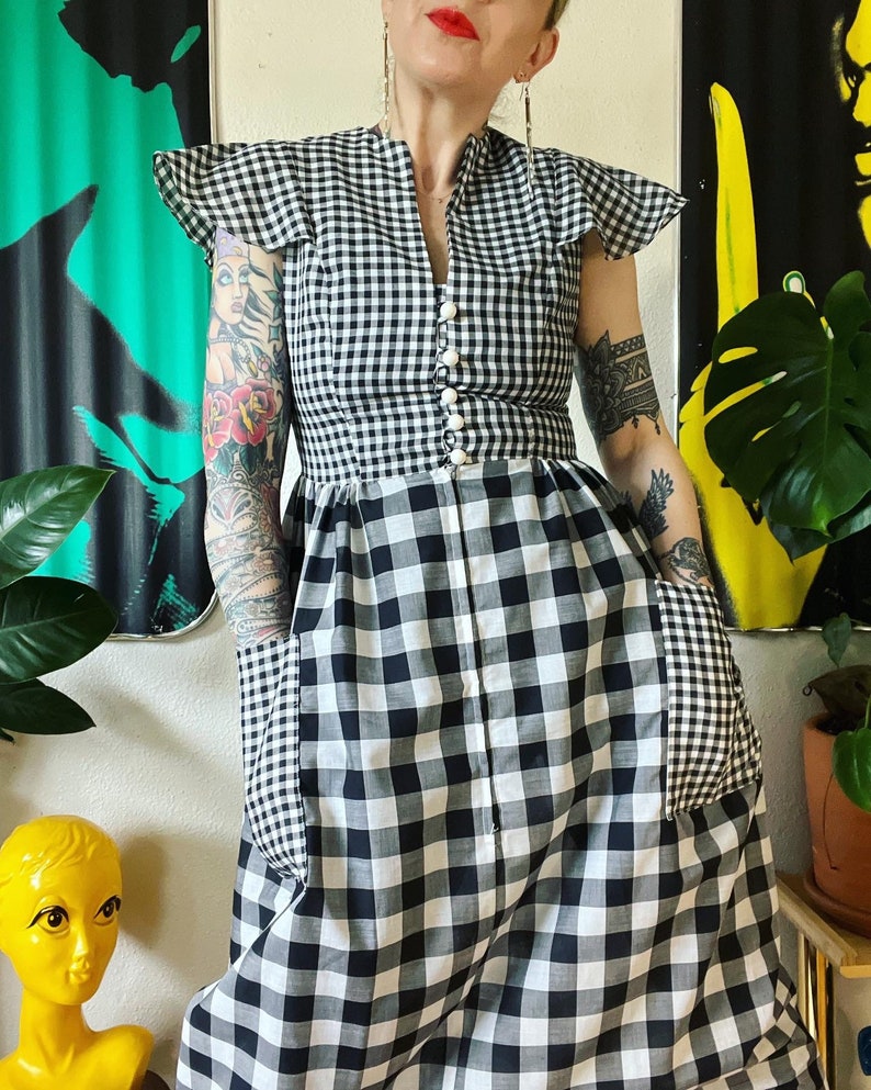 Vintage 1960s Deadstock Black and White Gingham Maxi Sundress With ...