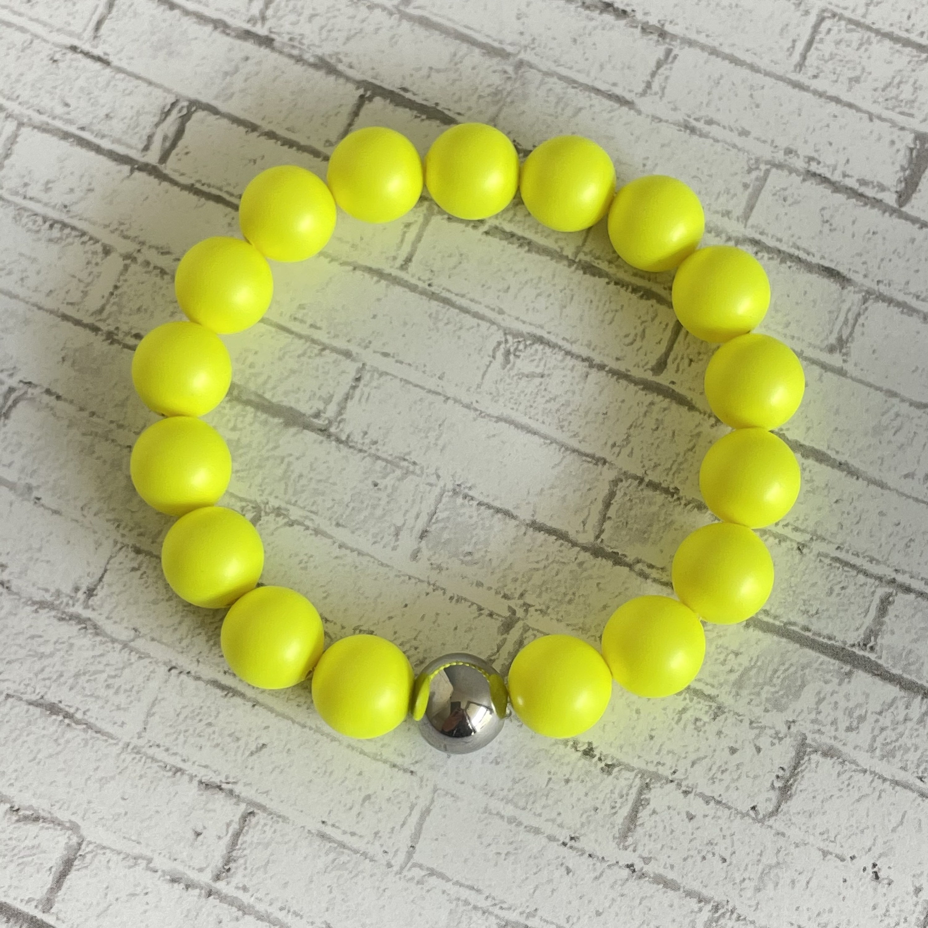 Neon Yellow Beaded Bracelet, Swarovski Pearl Bracelet, Yellow Stretch ...