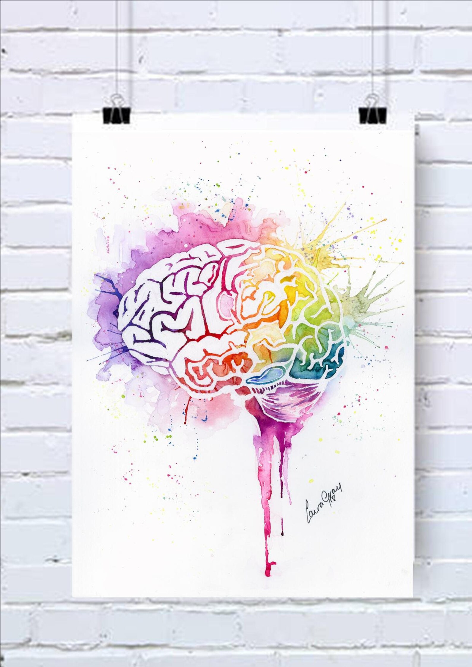Anatomy Art Print Brain Watercolour Rainbow Original Painting - Etsy