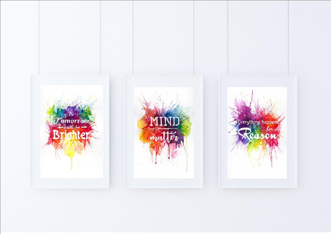 Inspirational Wall Art Set, Watercolour Quote Print, Rainbow Decor ...