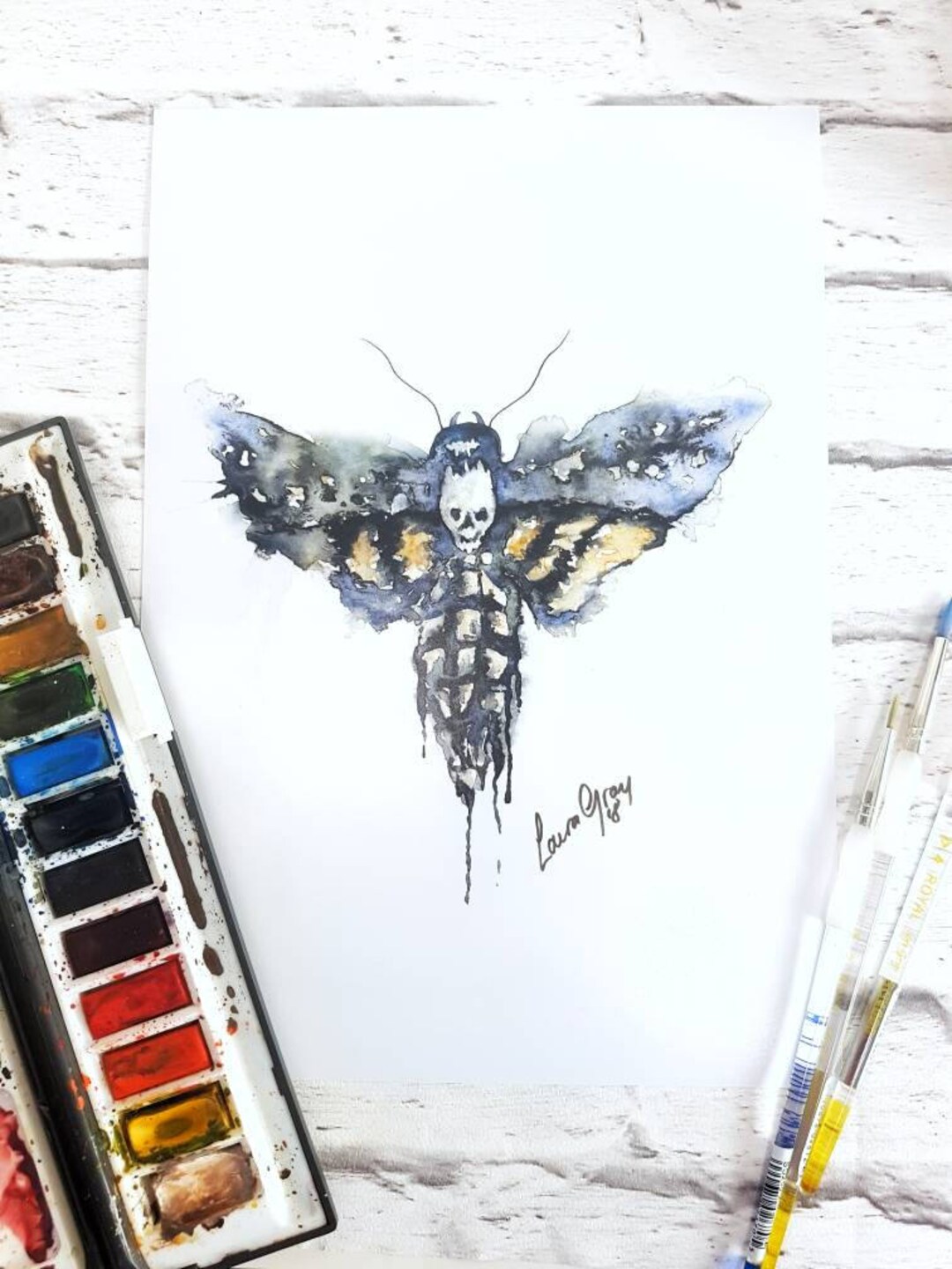 Watercolour Moth, Death Head Tattoo Art, Watercolor Painting Print ...