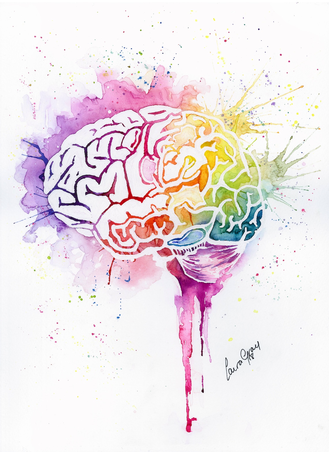 Anatomy Art Print Brain Watercolour Rainbow Original Painting - Etsy