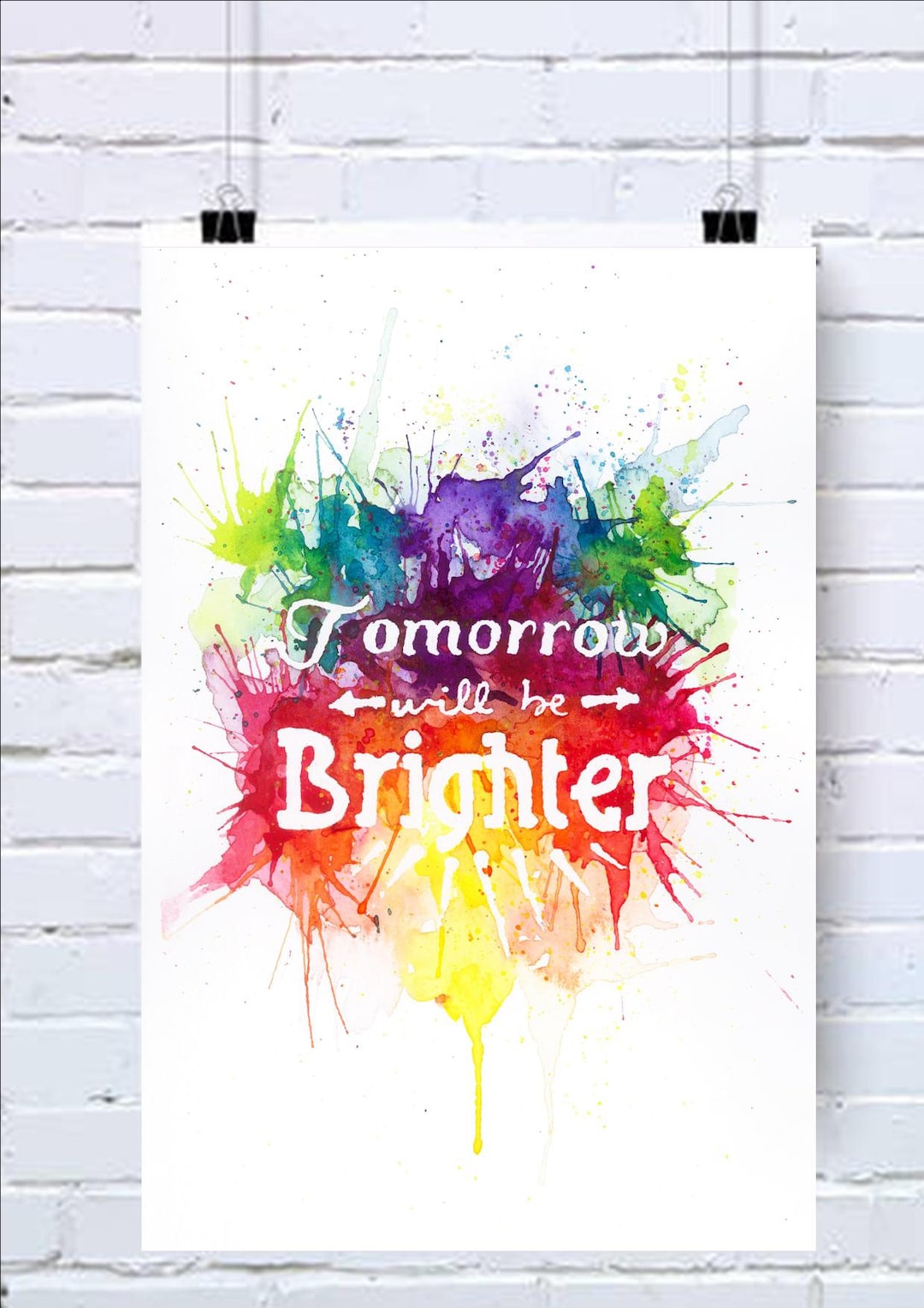 Rainbow Watercolor Print, Tomorrow Will Be Brighter, Inspirational Wall ...