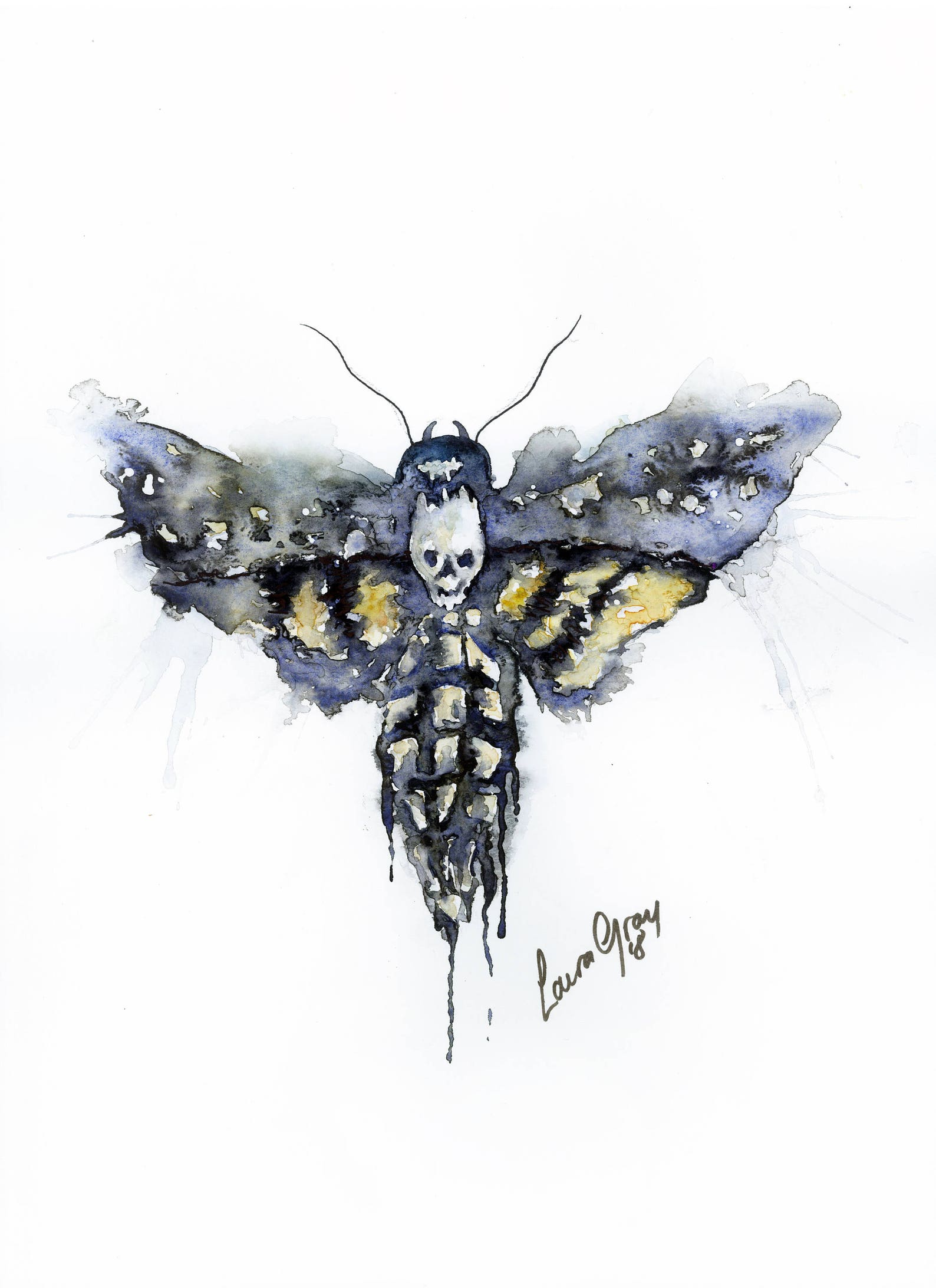 Watercolour Moth, Death Head Tattoo Art, Watercolor Painting Print ...