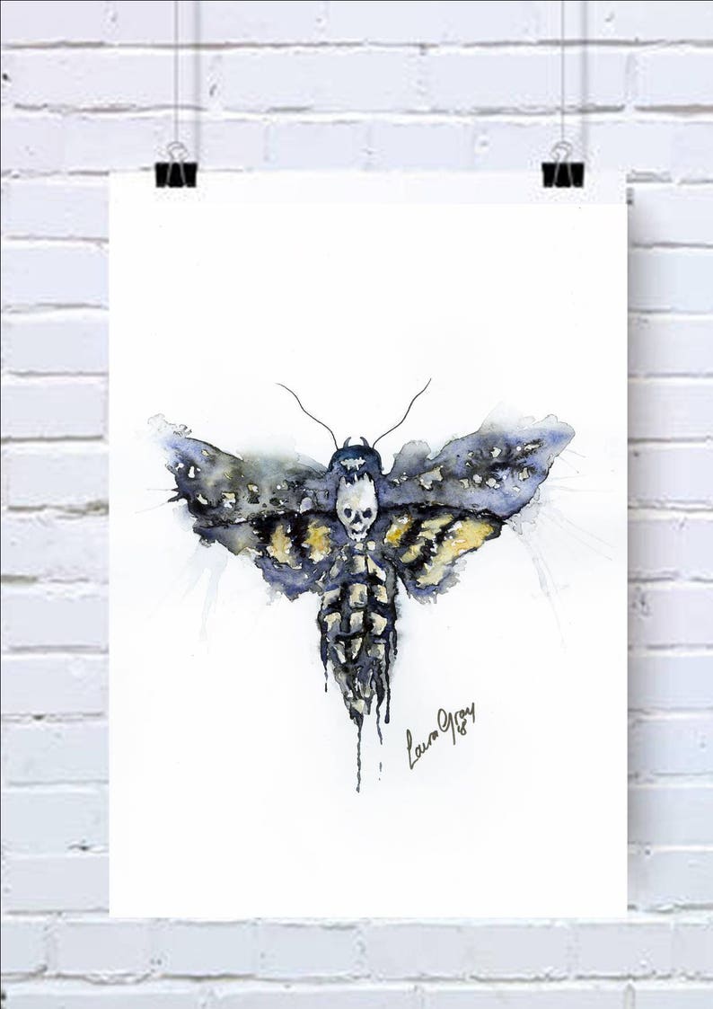 Watercolour Moth, Death Head Tattoo Art, Watercolor Painting Print ...