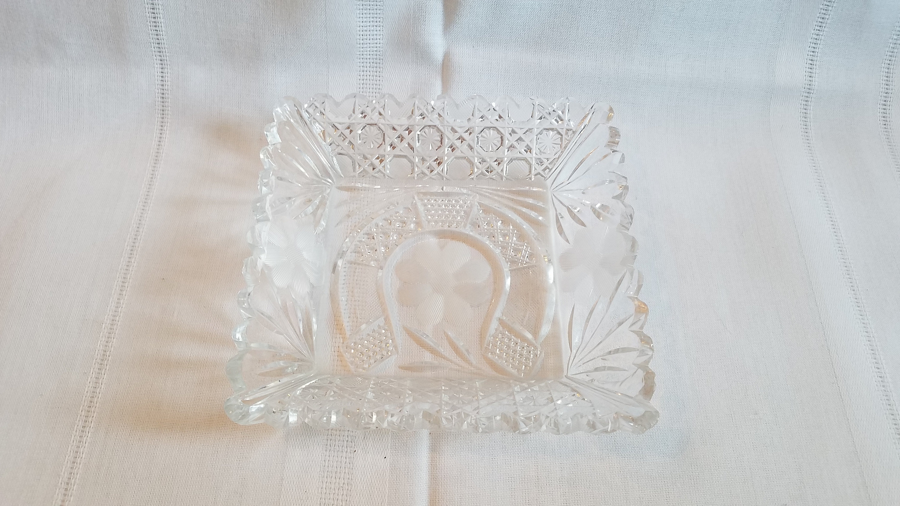 Vintage Small Clear Glass Tray Featuring a Horseshoe and | Etsy