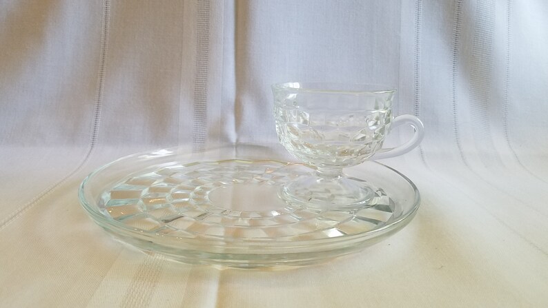 Set of 4 Vintage Whitehall Crystal Snack Sets Round Glass - Etsy
