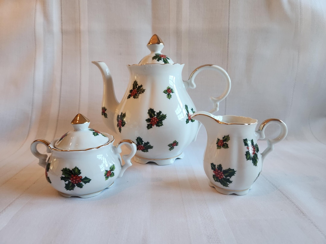 Vintage Lefton Holly Tea Set ~ Teapot Sugar Bowl and Creamer ~ Japan - Etsy