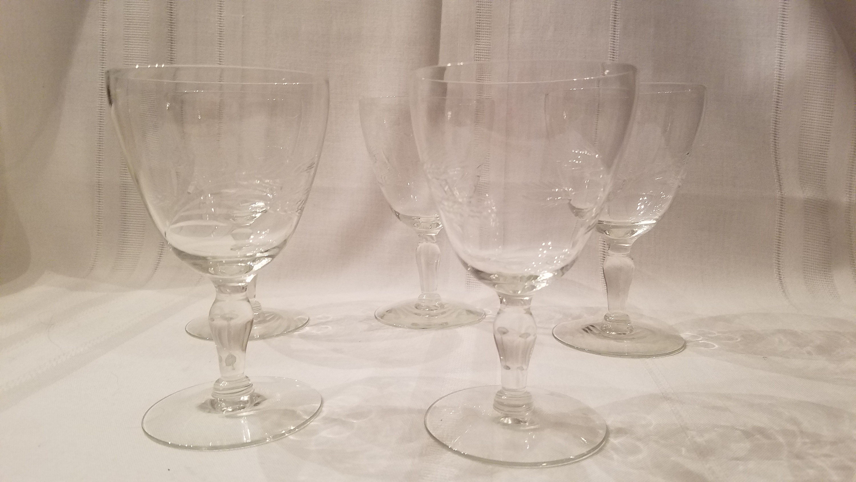 Vintage Clear Wheat Etched Crystal Water Glasses Set Of 5 Etsy