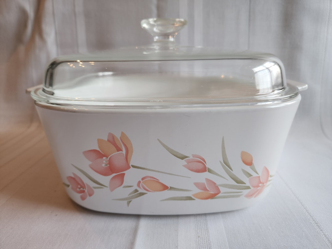 Vintage Corning Ware Peach Floral 5 Liter Pyroceram Casserole With ...