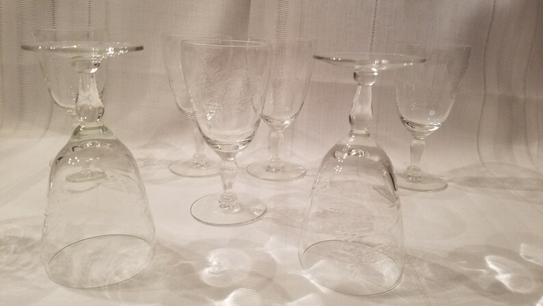 Vintage Clear Wheat Etched Crystal Wine Glasses Set Of 8 Etsy