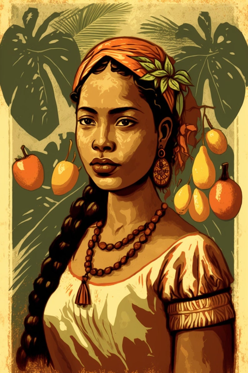 Modern Taino Woman With Fruit and Leaves *digital Download - Etsy