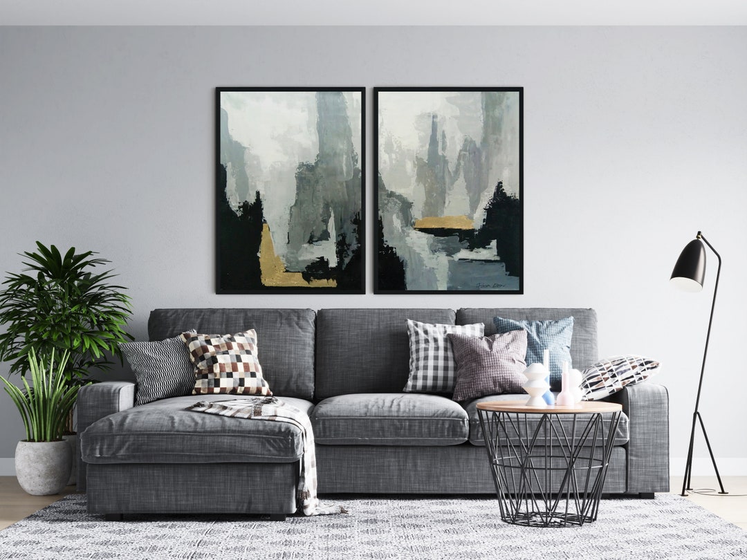Set of 2 Paintings Acrylic Art on Canvas Oversized Paintings Abstract ...