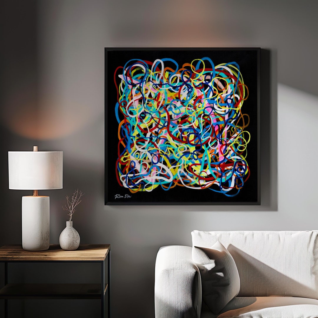 Colorful Abstract Square Painting, Apartment Decor Wall Art, Modern ...